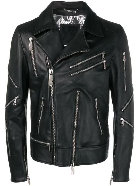 Replica Philipp Plein Zipped Biker Jacket Men 02 Black Clothing Jackets ...