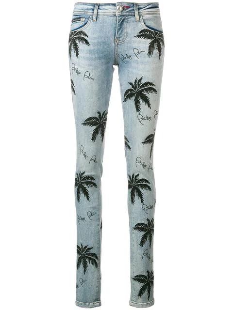 Replica Philipp Plein Palm Tree Print Skinny Jeans Women 07il L.a.livin ...
